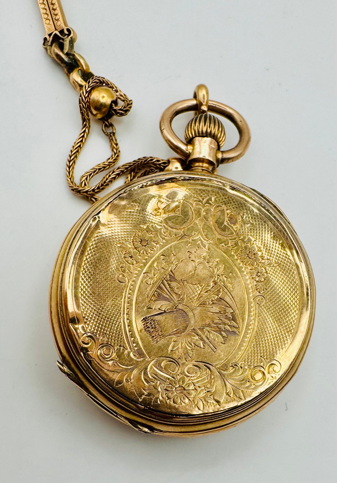 Antique Remontoir Cylindre 10 Rubis 14k Gold Ladies Pocket Watch With ...