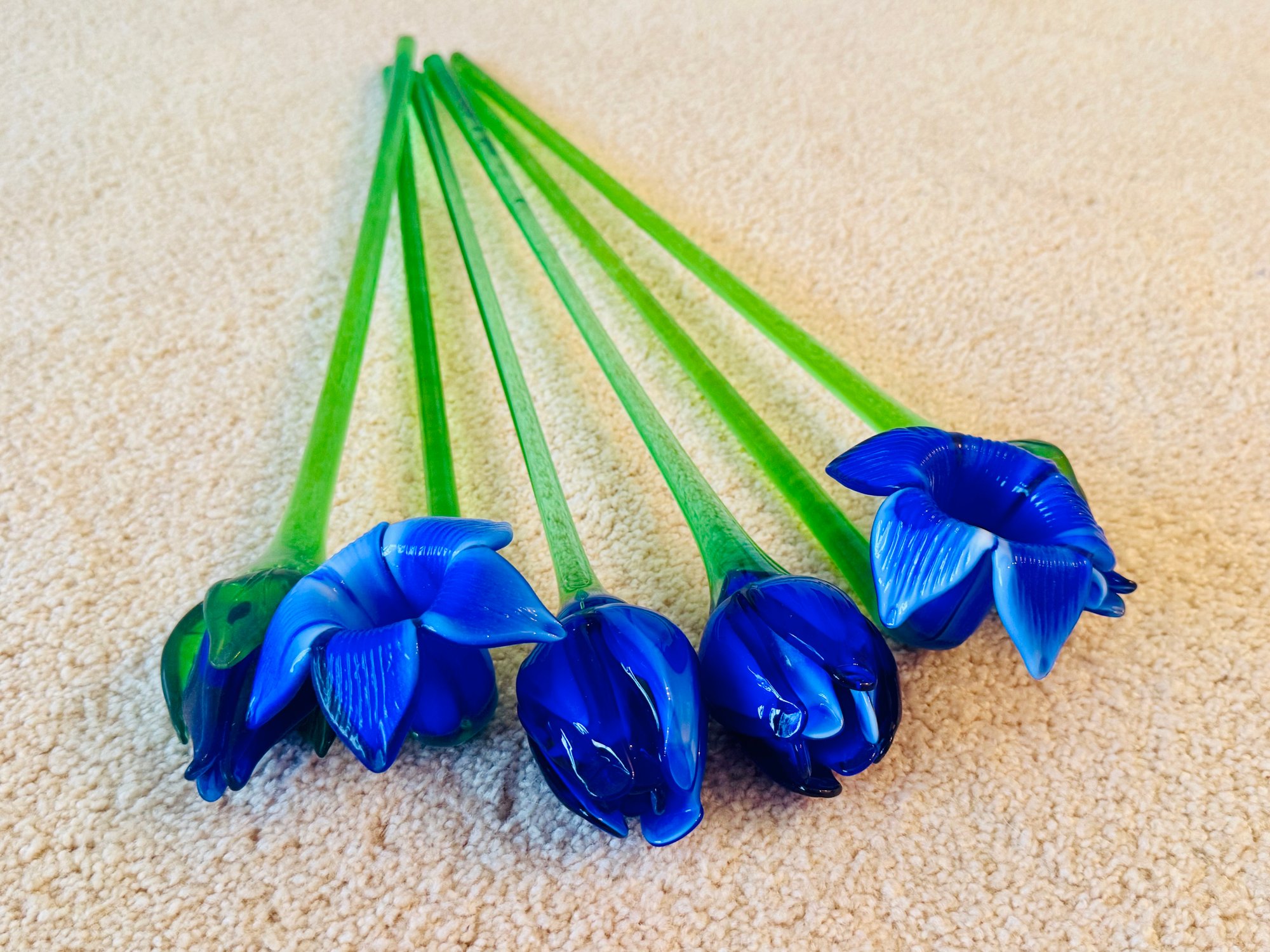 Lot Of Blue Murano Glass Style Long Stem Flowers #220675 | Auctionninja.com