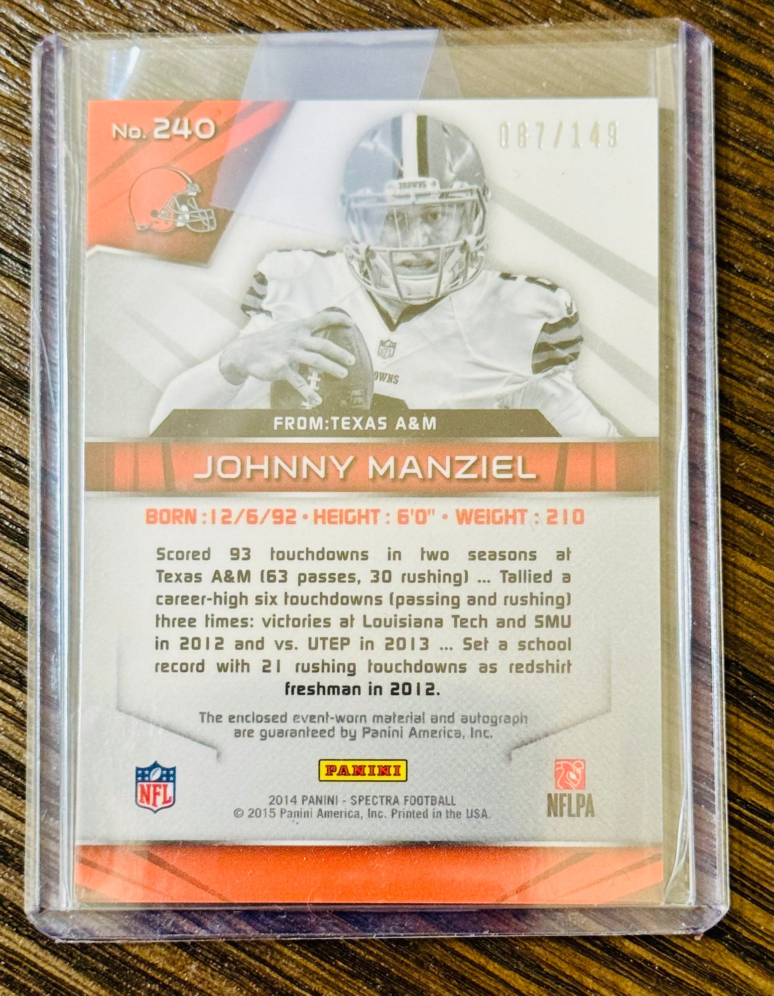 Panini Johnny Manziel Cleveland Browns NFL Football Signed Rookie ...