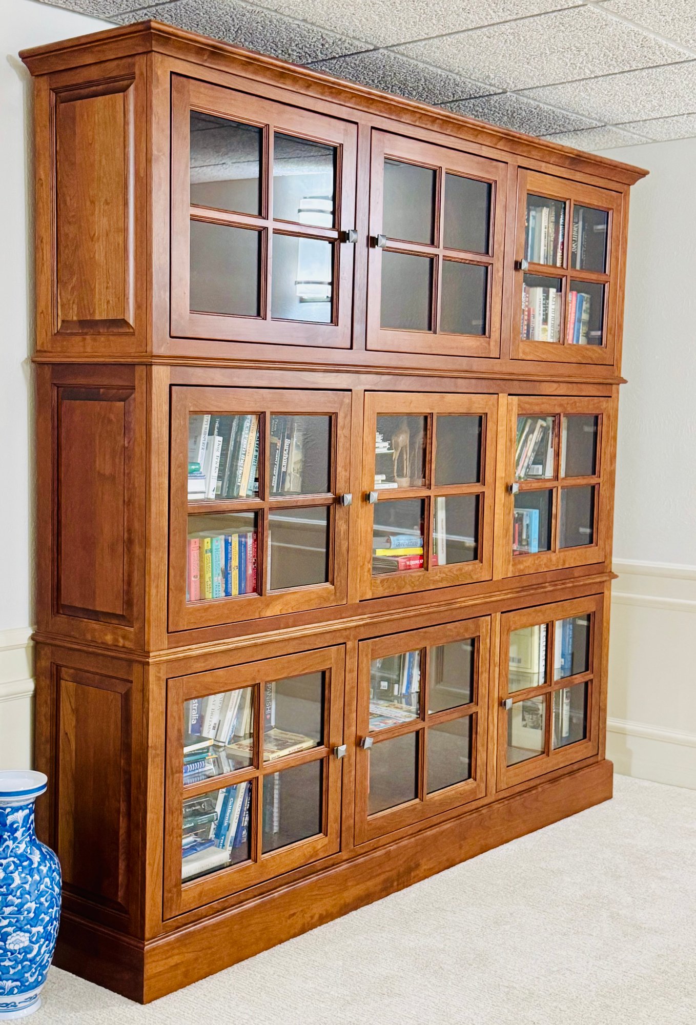 9 Door Solid Wood Book/Display 3 Section Cabinet From Woodleys ...