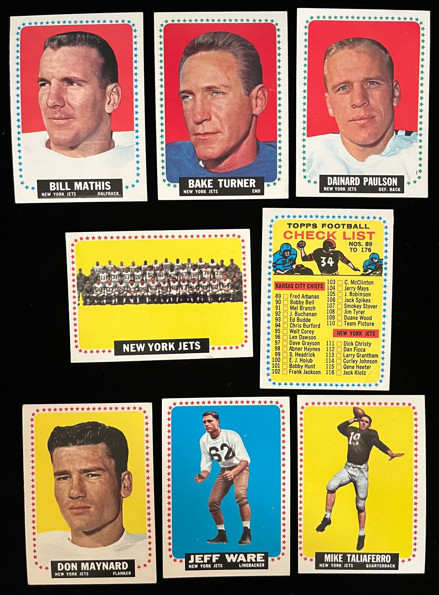 1964 New York Jets - Topps Football Cards - Bake Turner, Don Maynard ...