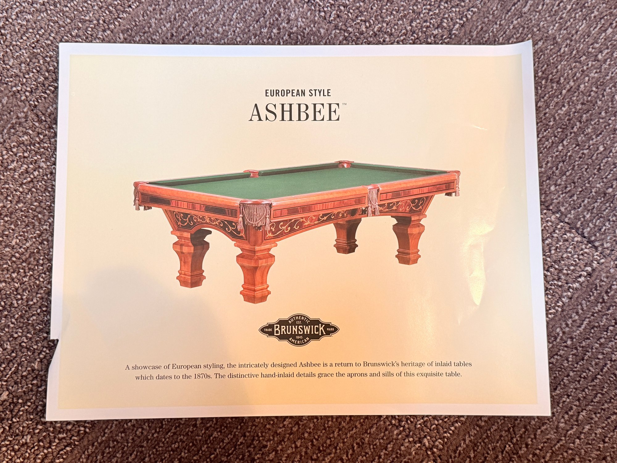 Brunswick European Style Ashbee 9 Ft Pool Table With Billiard Balls ...