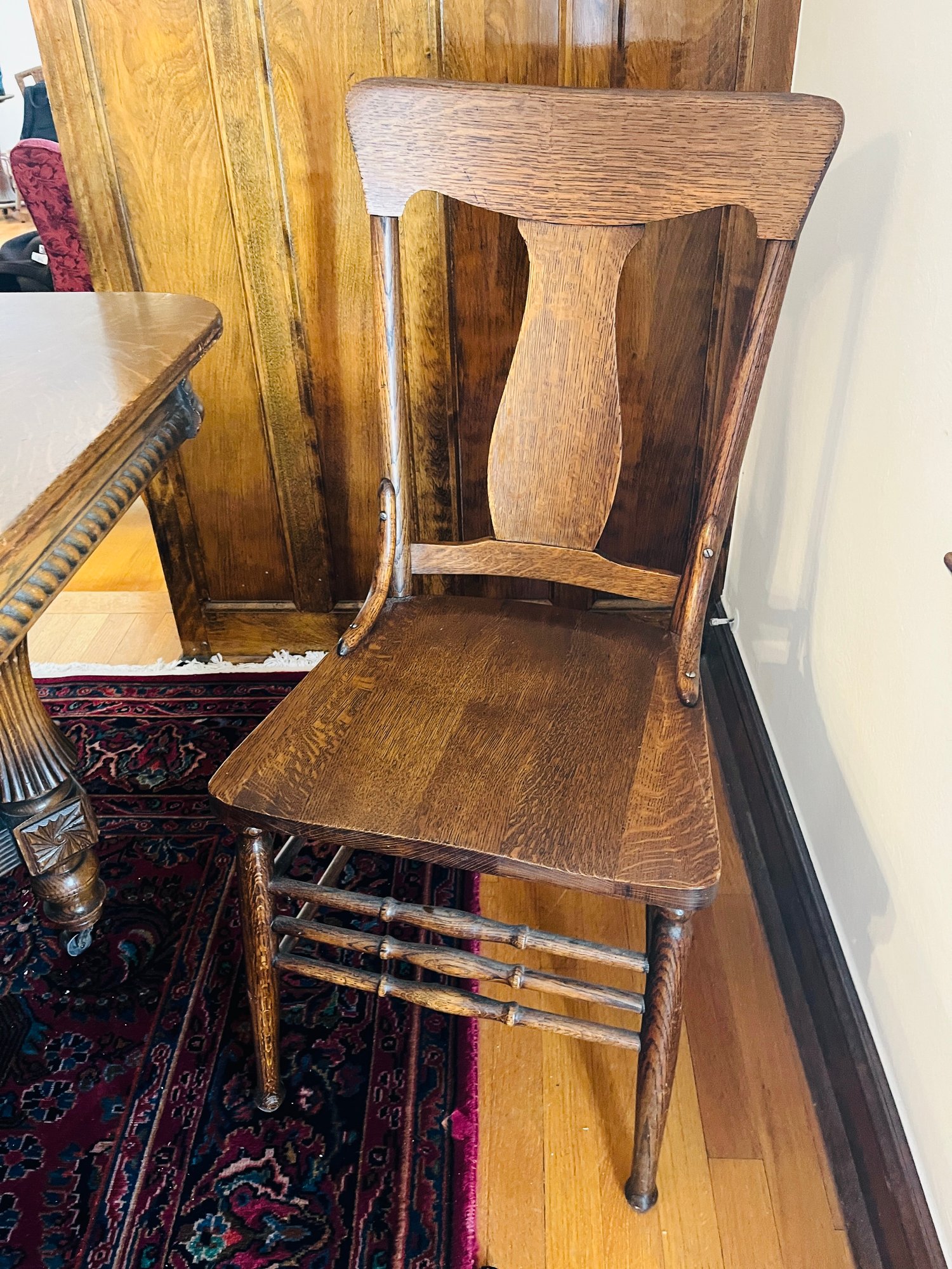 Early 20th Century Quarter Sawn Oak Fiddleback Chairs And Oak Table ...