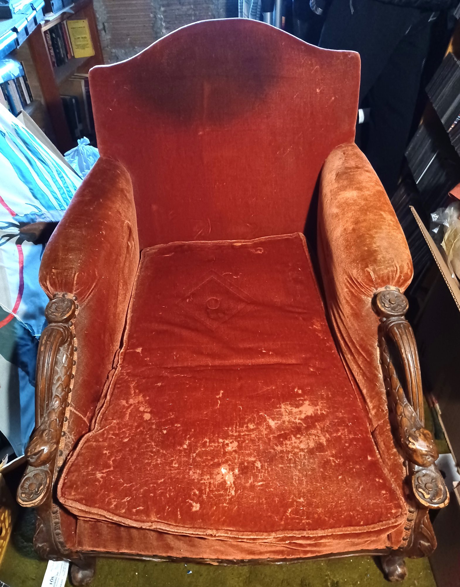 Antique Smoking Arm Living Room Chair Carved Wood Snake Arms & Paws ...