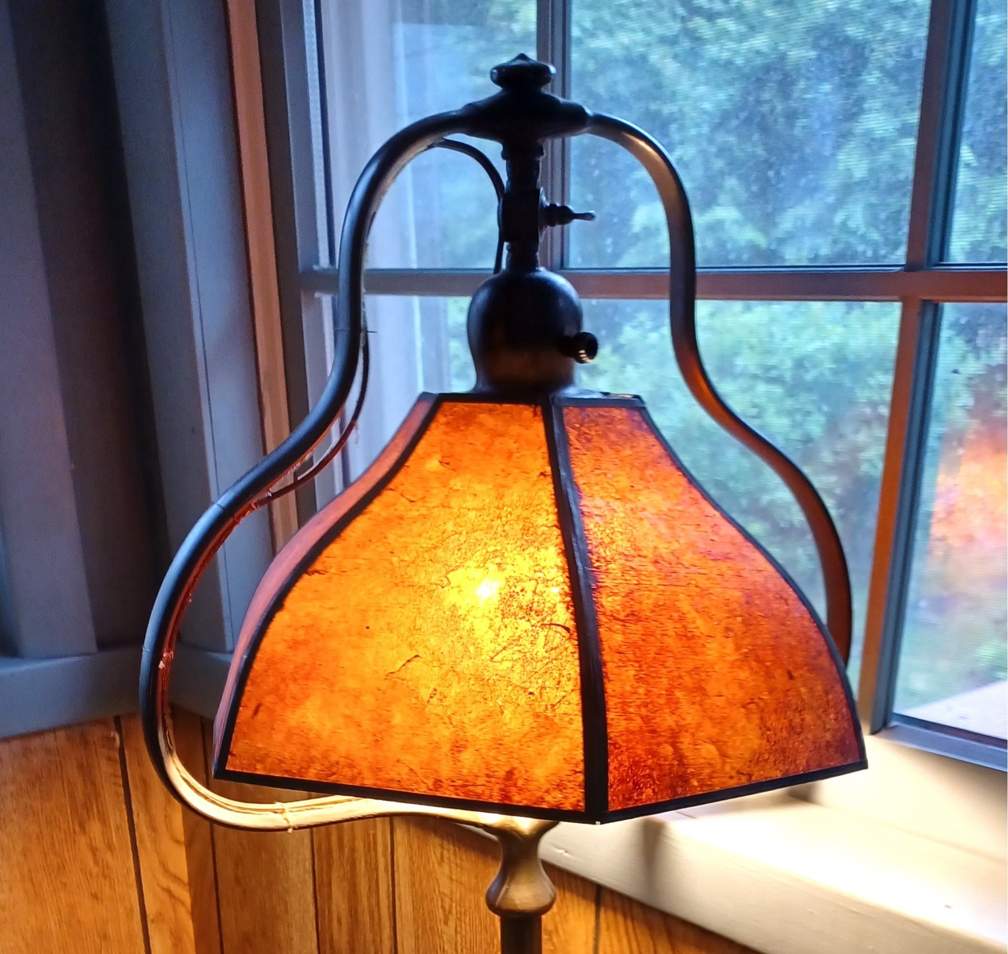 Antique Tiffany Style Bronzed Metal Floor Lamp & Amber Shade 58" Tall ...