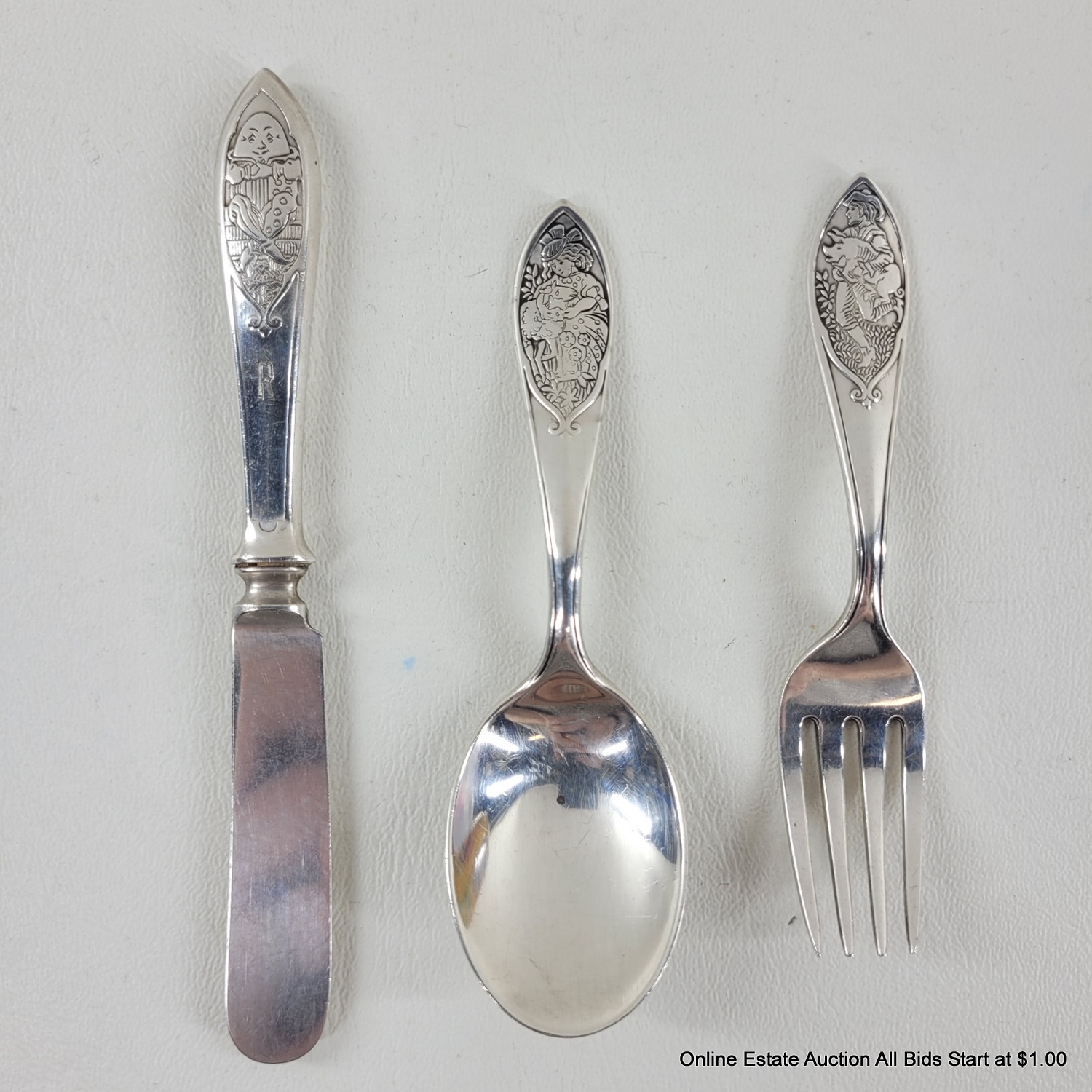 3 Piece Wm. B. Kerr Sterling Silver Fairy Tale Childs Flatware Set ...