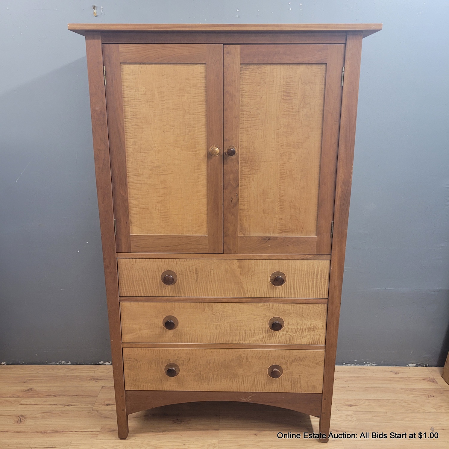 Stickley Harvey Ellis Cherry And Curly Maple Armoire Wardrobe Cabinet ...
