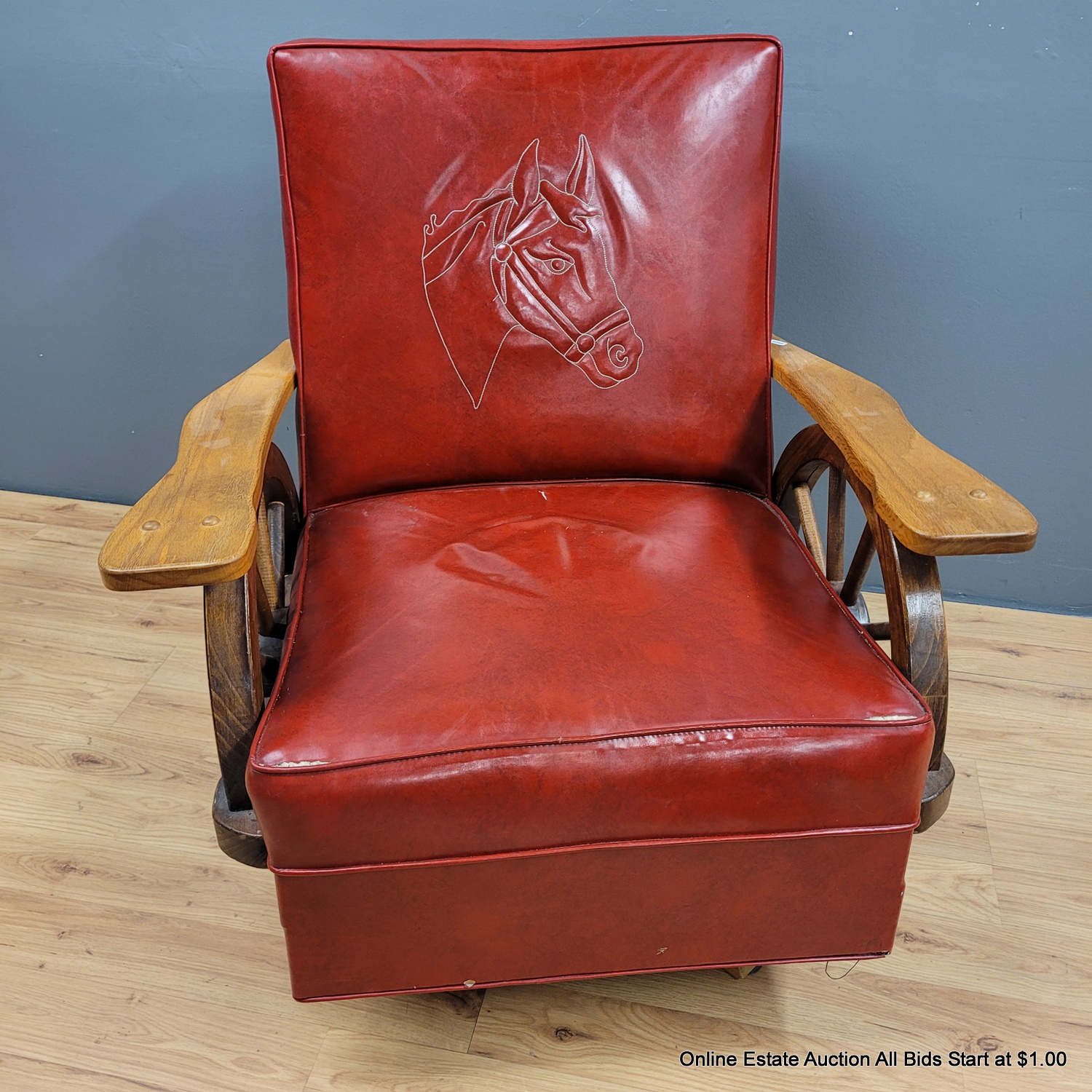 Wagon Wheel Rocking Chair With Horse Head Detail (LOCAL PICKUP ONLY ...