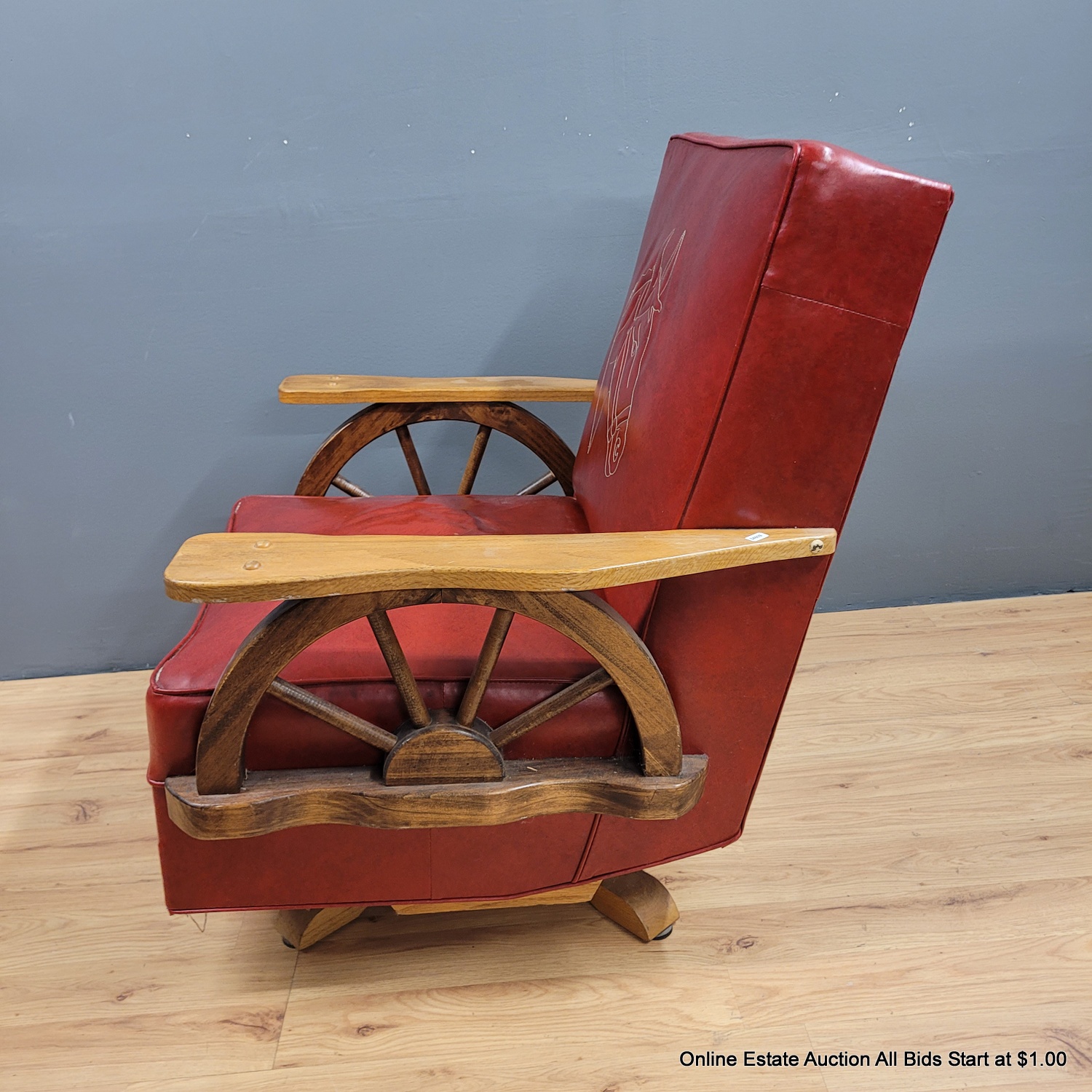 Wagon Wheel Rocking Chair With Horse Head Detail (LOCAL PICKUP ONLY ...