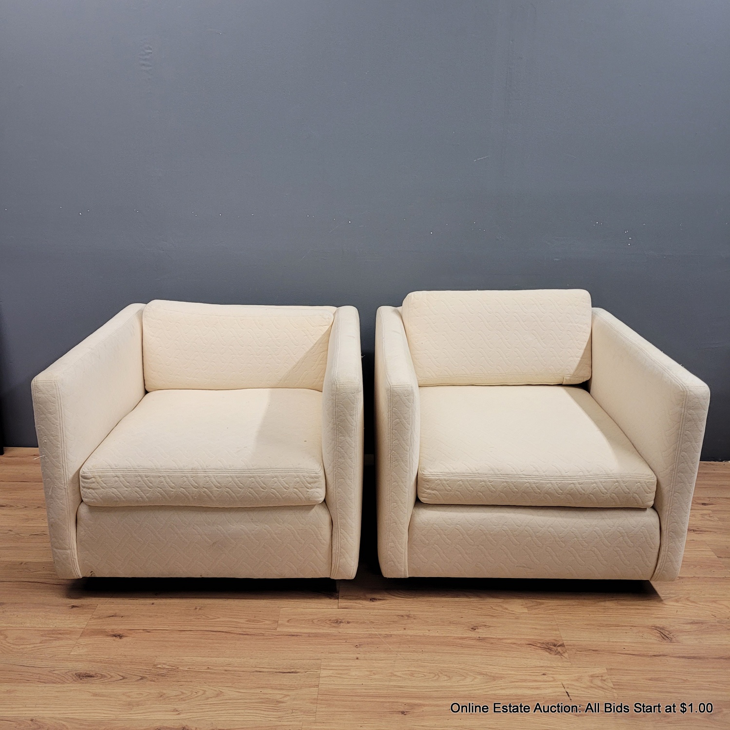 Pair Of White Upholstered Mid Century Club Chairs (LOCAL PICK UP ONLY ...