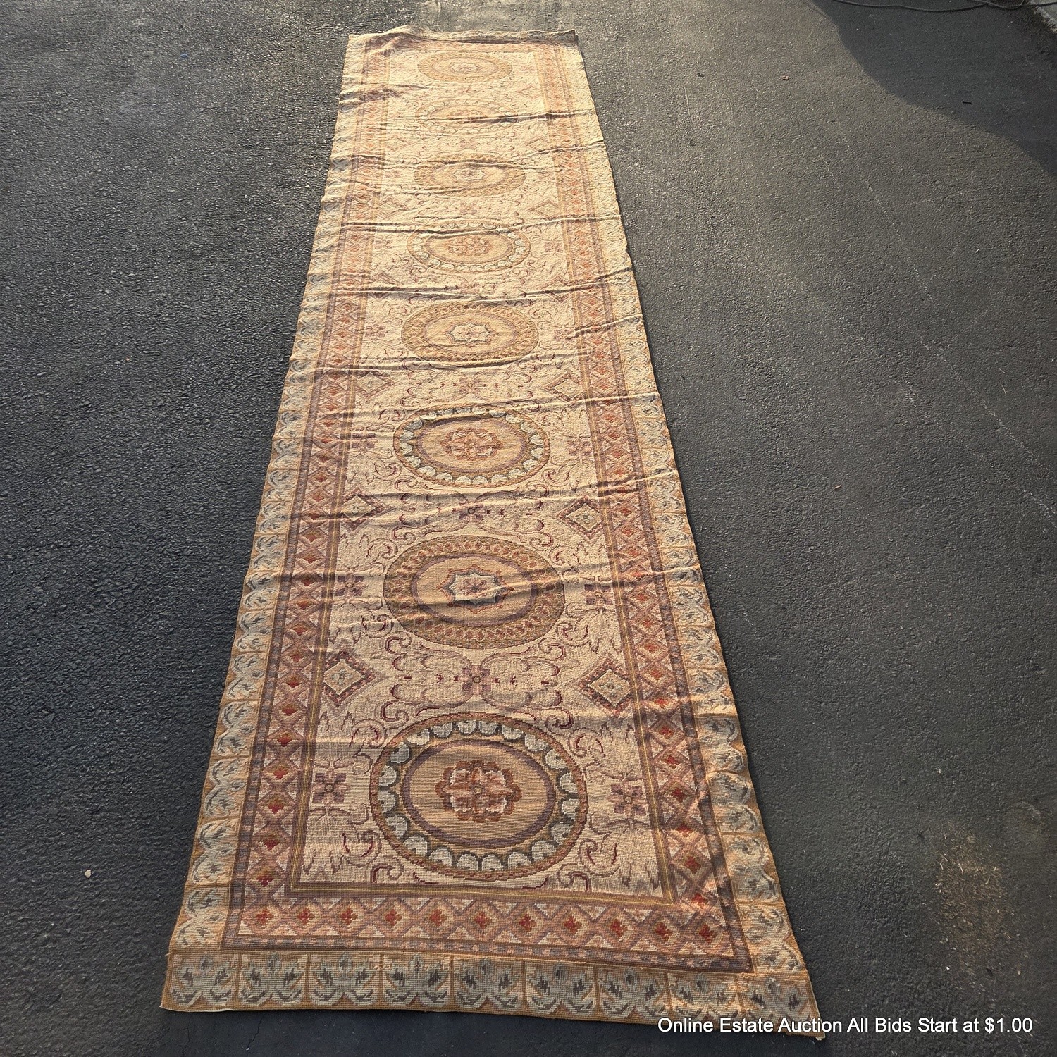 Hand-Knotted Aubusson Carpet Runner 35" X 140" #44061 | Auctionninja.com