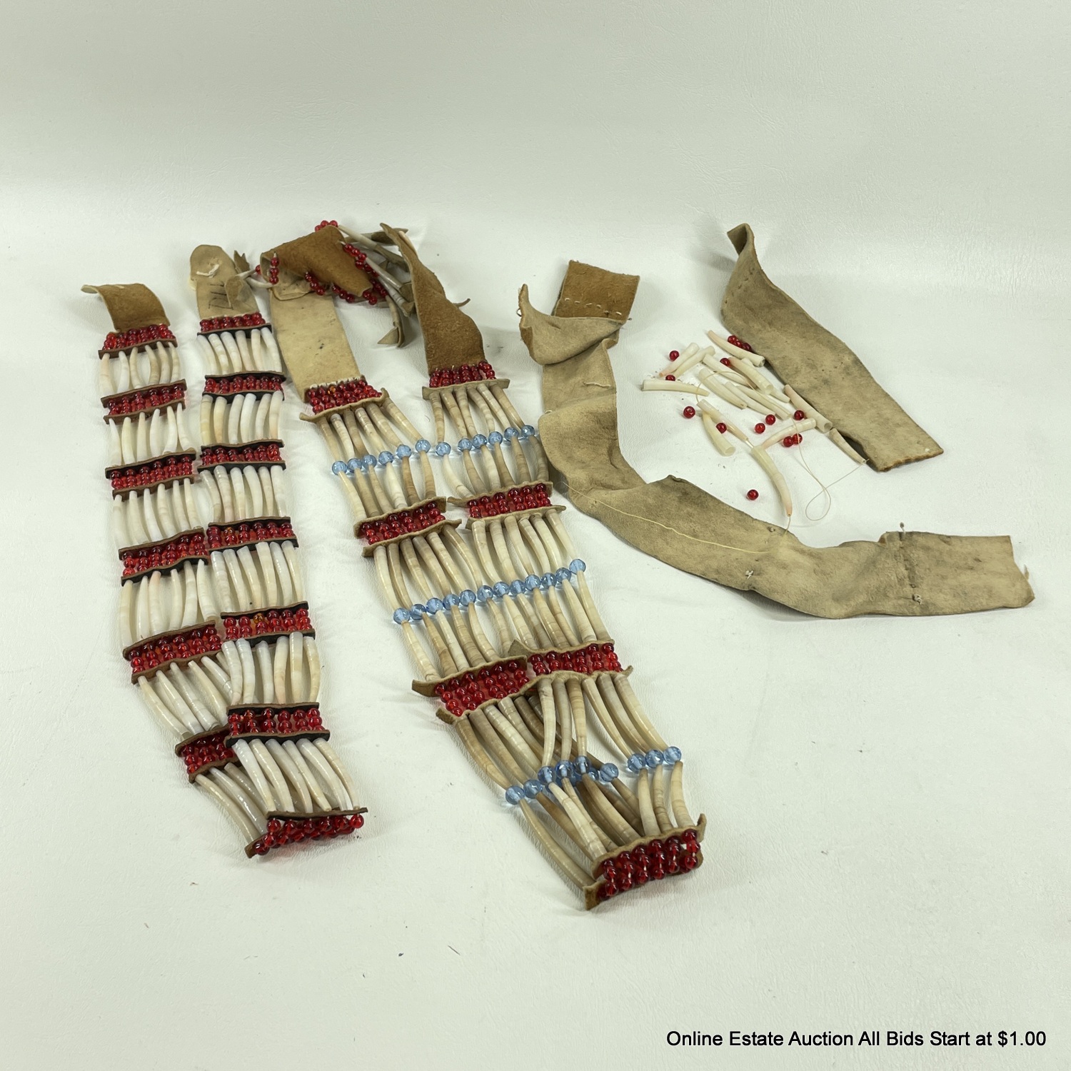 2 Native American Shell, Glass Bead And Leather Belts And Pieces #28180 ...