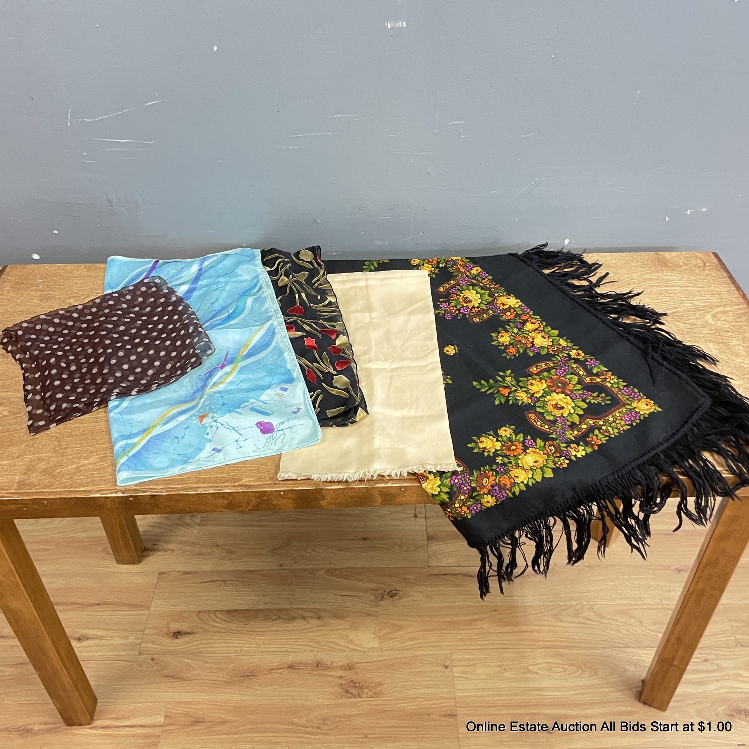 5 Assorted Vintage Scarves In Various Fabrics And Patterns #28251 ...
