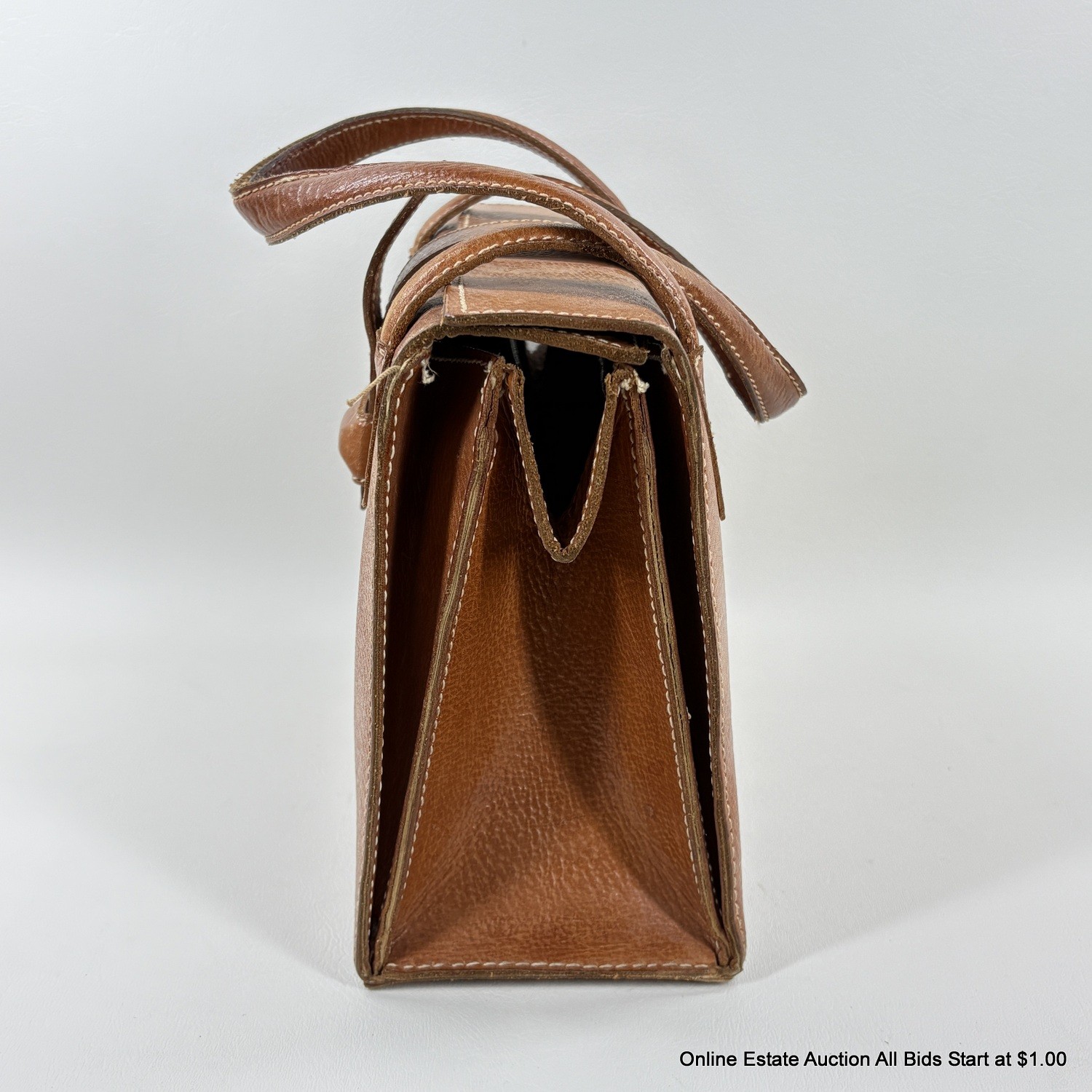 Vintage Cognac Pebbled Leather Structured Handbag #47708 | Auctionninja.com