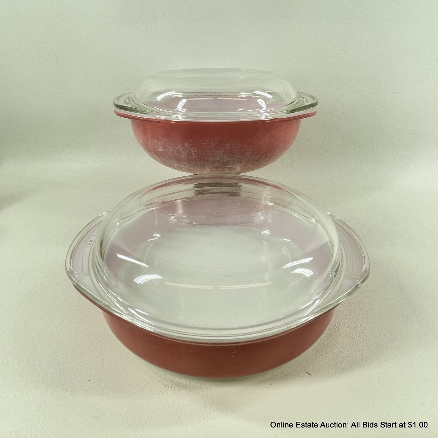 2 Vintage Pyrex Flamingo Pink Round Casserole Dishes With Clear Lids ...