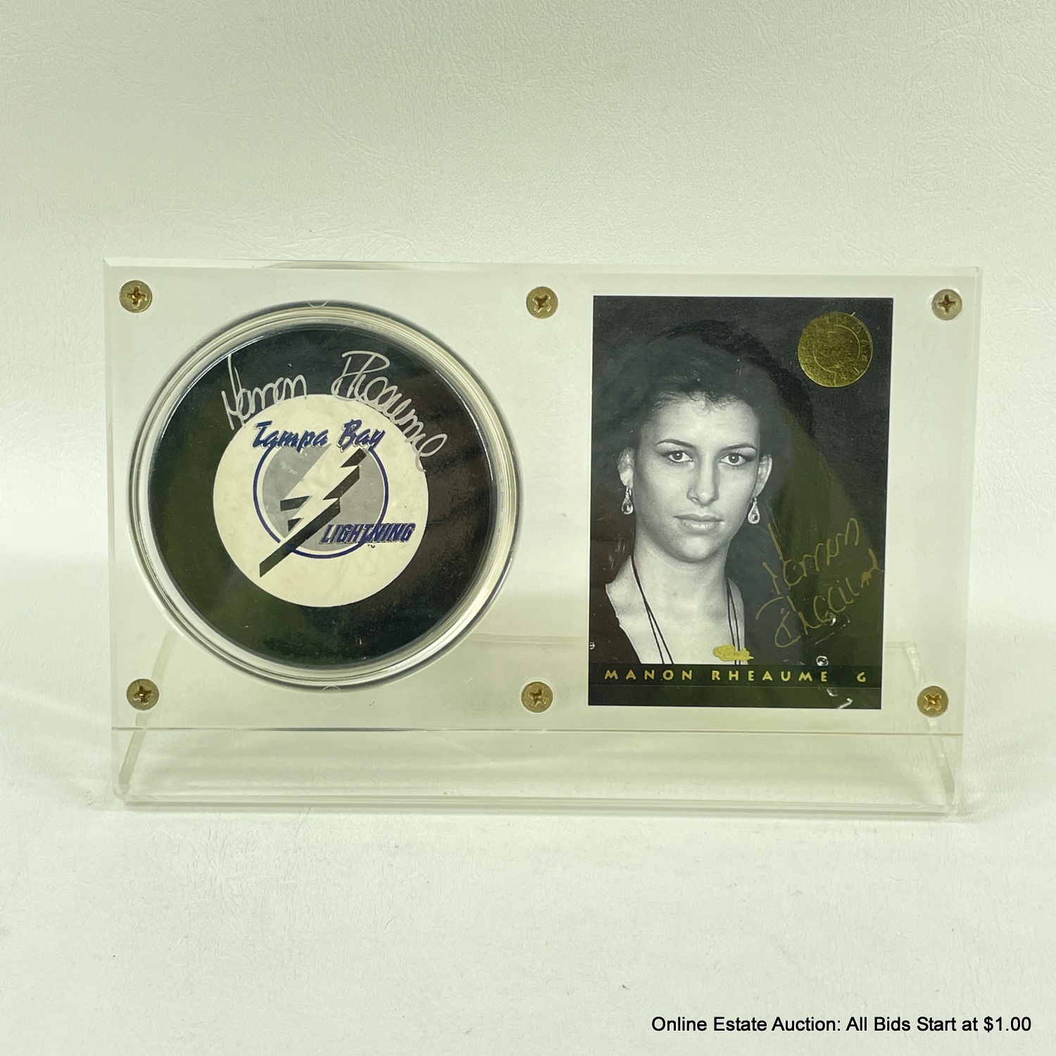 Manon Rheaume Signed Hockey Puck And Card In Acrylic Display Case ...