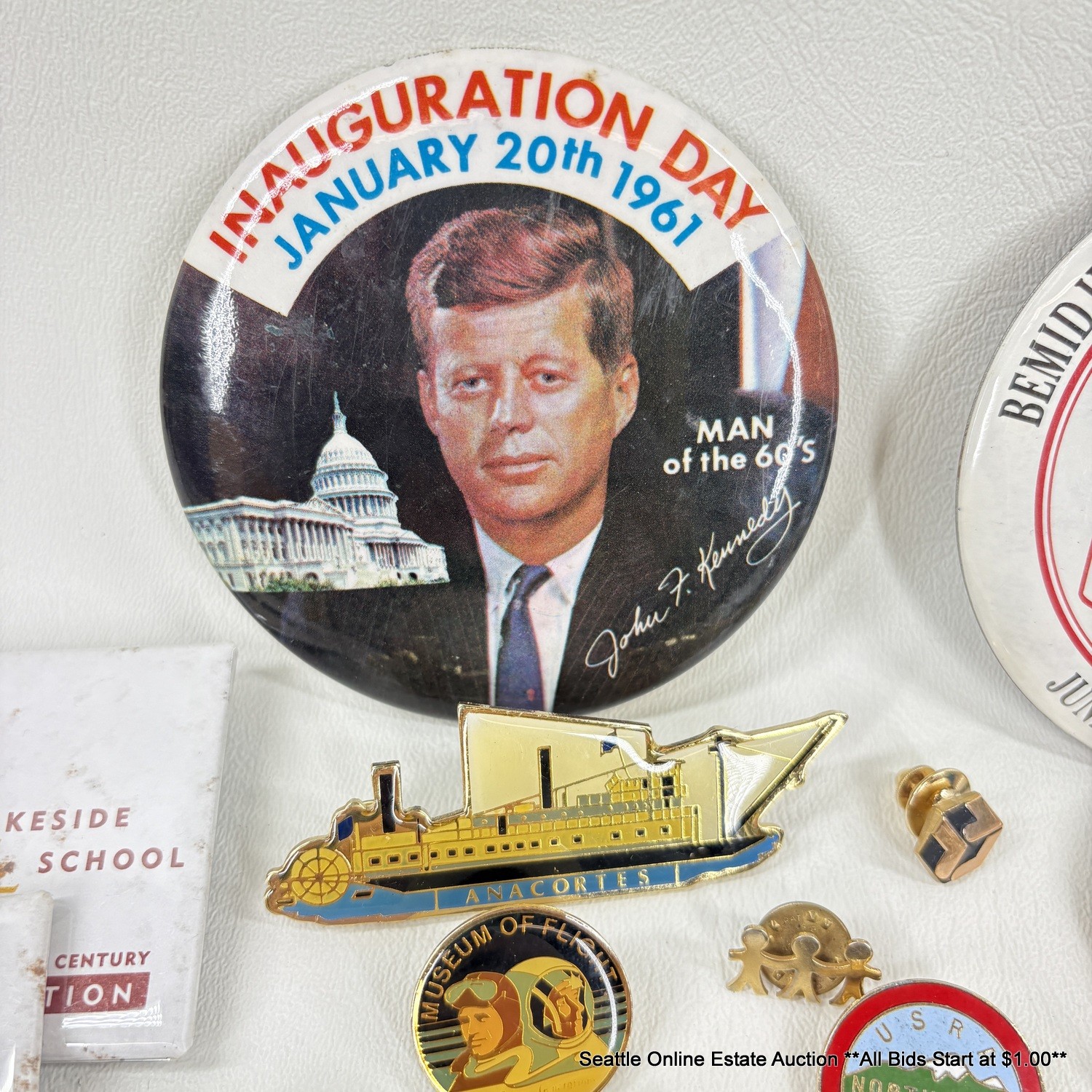 Assorted Vintage Buttons And Pins Including JFK Inauguration Button ...