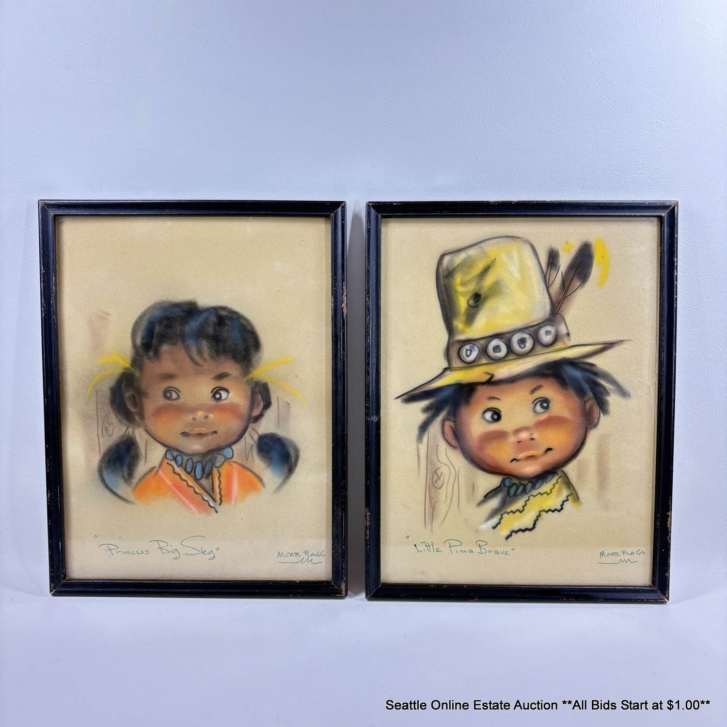 Monte Flagg Signed Princess Big Sky And Little Pima Brave Original 12. ...