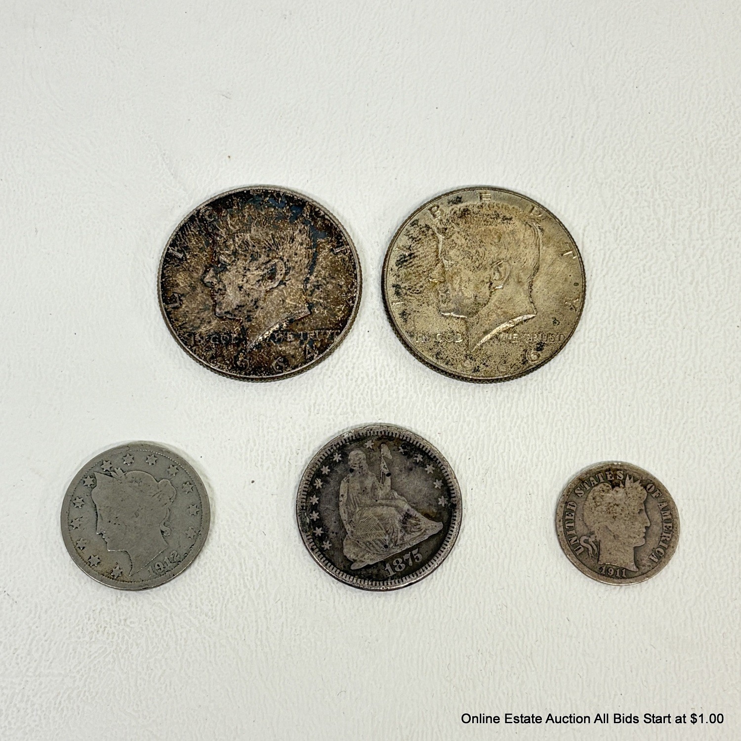 U.S. Silver Barber Dime, Liberty Head Nickel, Seated Liberty Quarter ...