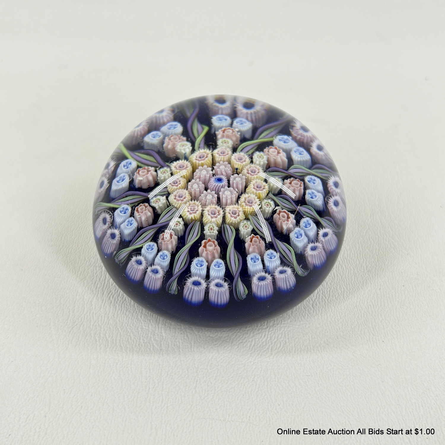 Millefiori And Blue Art Glass 3" Paperweight #42859 | Auctionninja.com