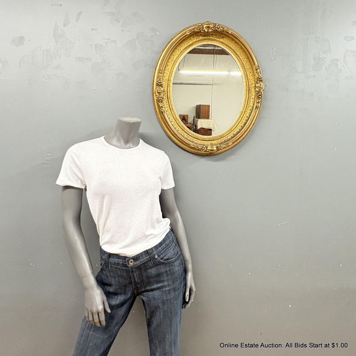 Antique Deep Cove Molding 24" Gilt Mirror With Floral Details (LOCAL PICKUP ONLY) #43282 ...