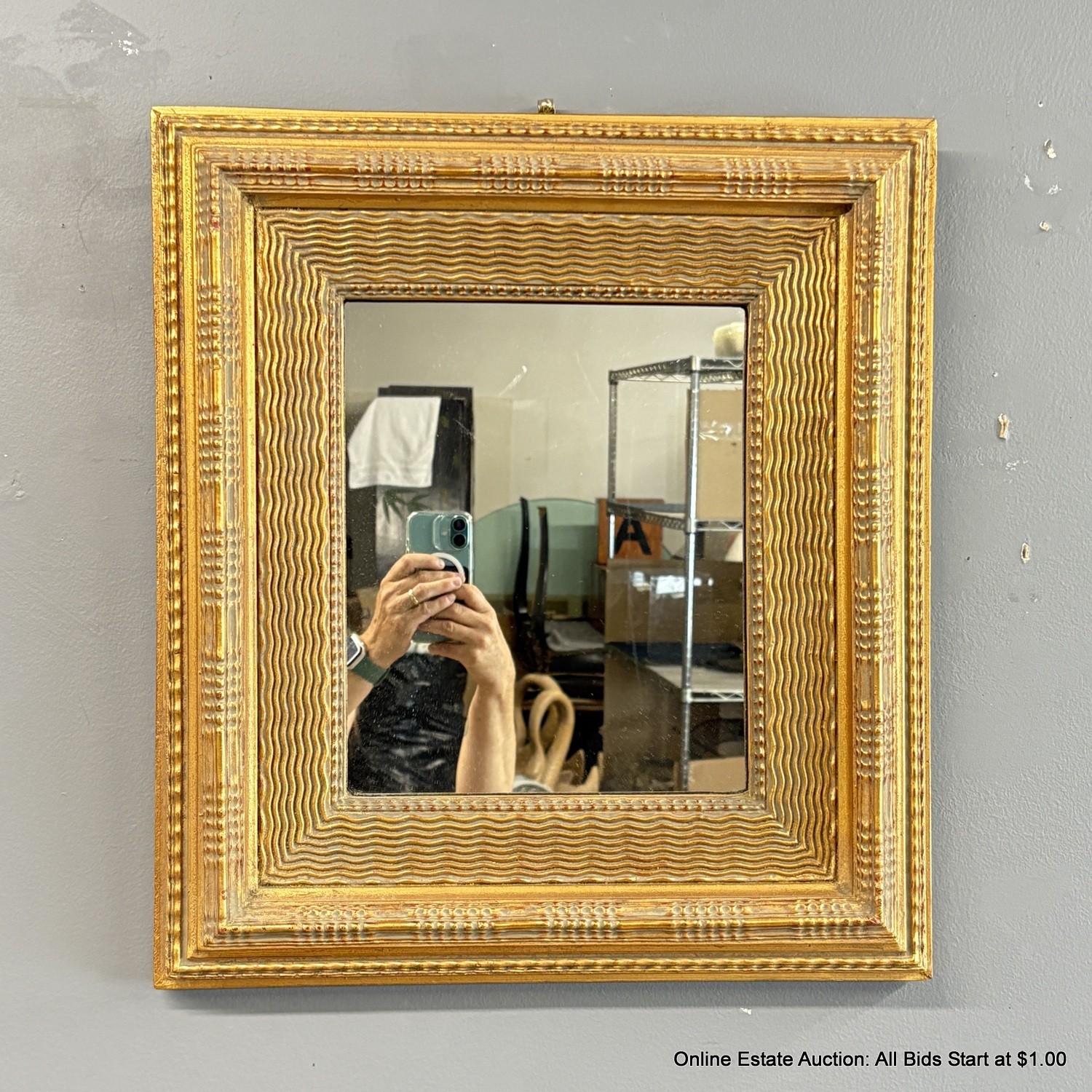 Gold Tone Deep Frame Flat Glass Mirror (LOCAL PICKUP ONLY) #43317 | Auctionninja.com