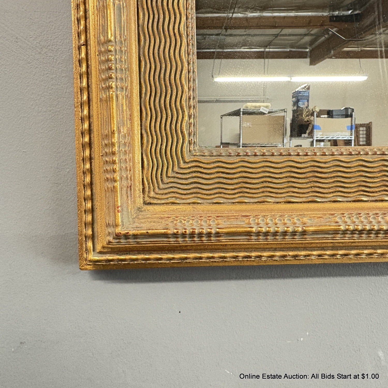 Gold Tone Deep Frame Flat Glass Mirror (LOCAL PICKUP ONLY) #43317 | Auctionninja.com