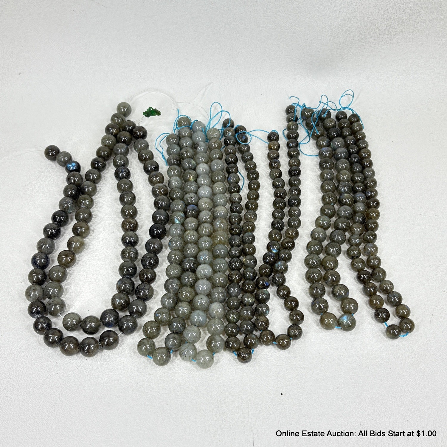 8 Strands Of Green Labradorite Beads On Thread And Fishing Line #41956 ...