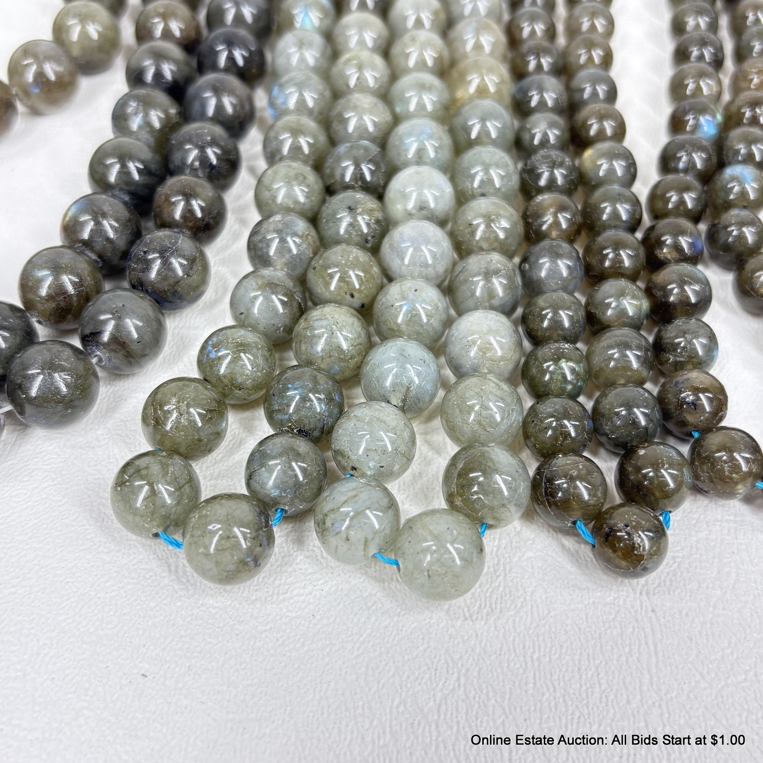 8 Strands Of Green Labradorite Beads On Thread And Fishing Line #41956 ...