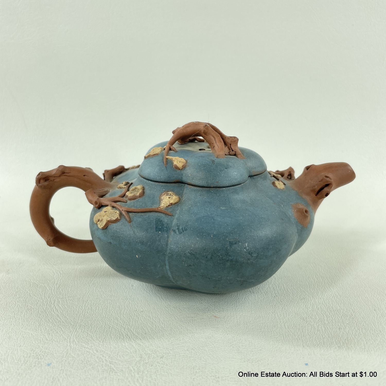 Chinese Zisha-Style Lobed Teapot With Flowering Tree Branch Designs In ...