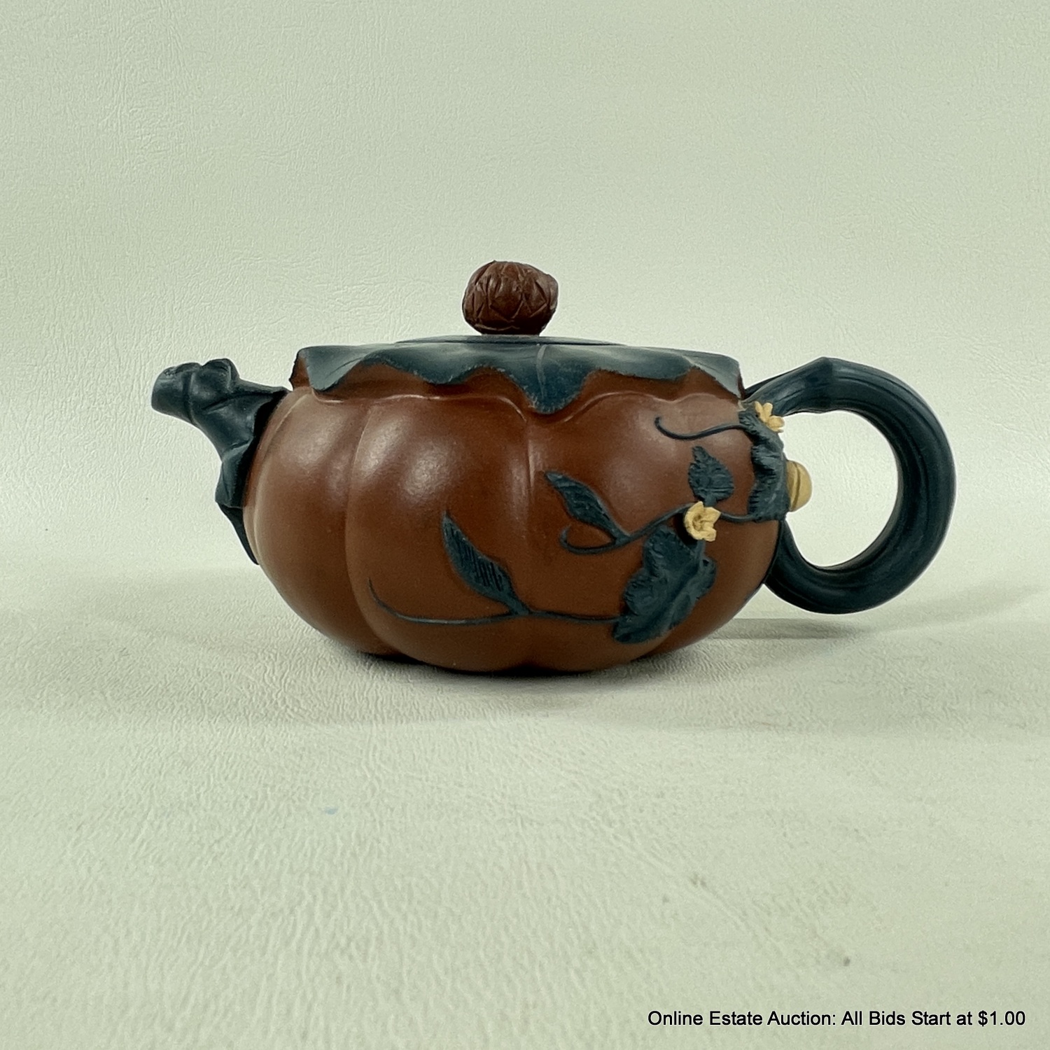 Chinese Zisha-Style Clay Teapot With Squash Blossom Designs In High ...