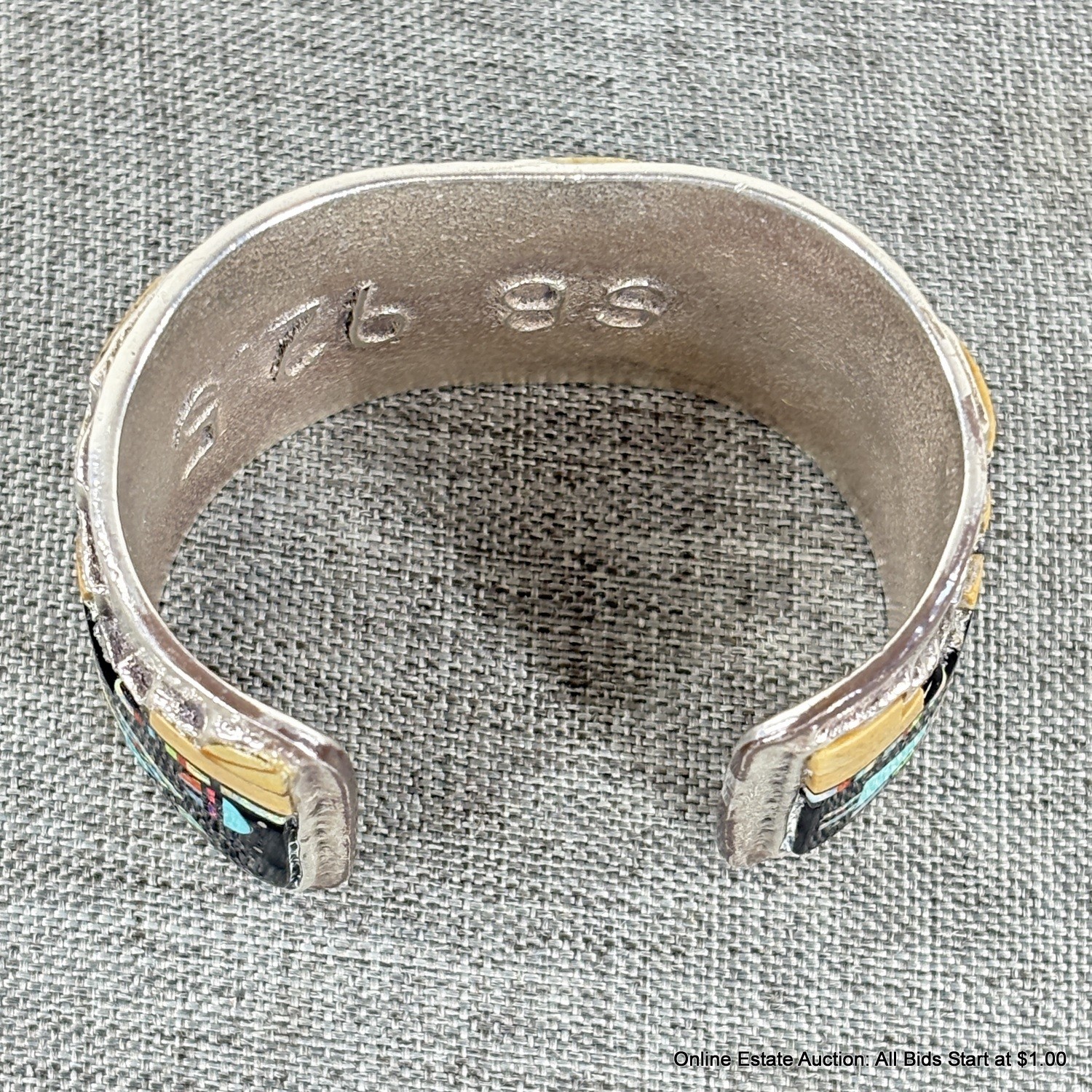 Stewart Billie, Navajo, Sterling Silver Cuff Bracelet With Inlaid Stone ...