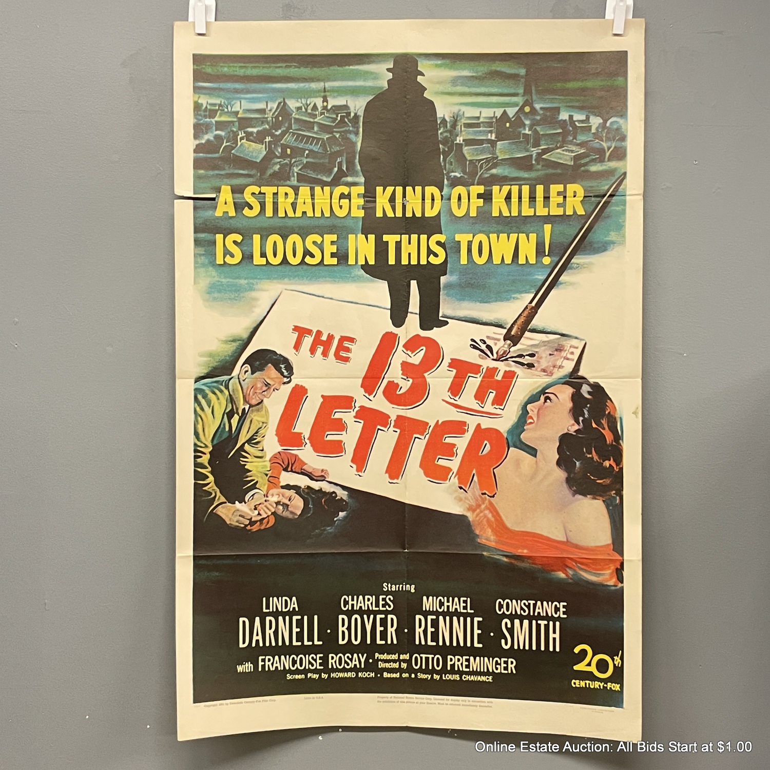 Vintage One Sheet Movie Poster: The 13th Letter: Linda Darnell 1951 ...