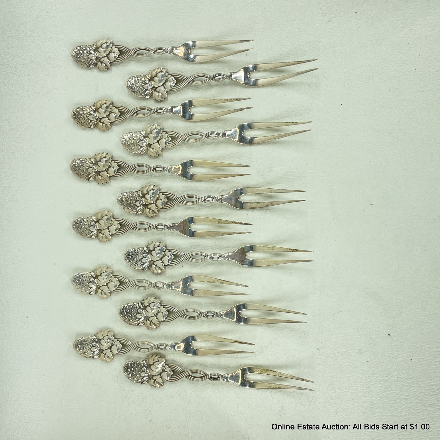 12 Tiffany & Co Sterling Silver Strawberry Forks In Tiffany Case 192 ...