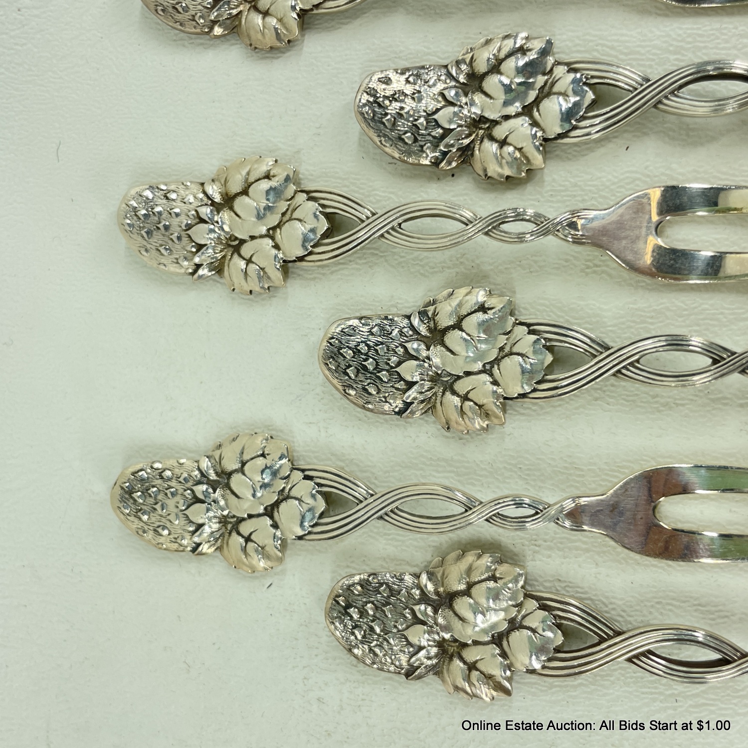 12 Tiffany & Co Sterling Silver Strawberry Forks In Tiffany Case 192 ...