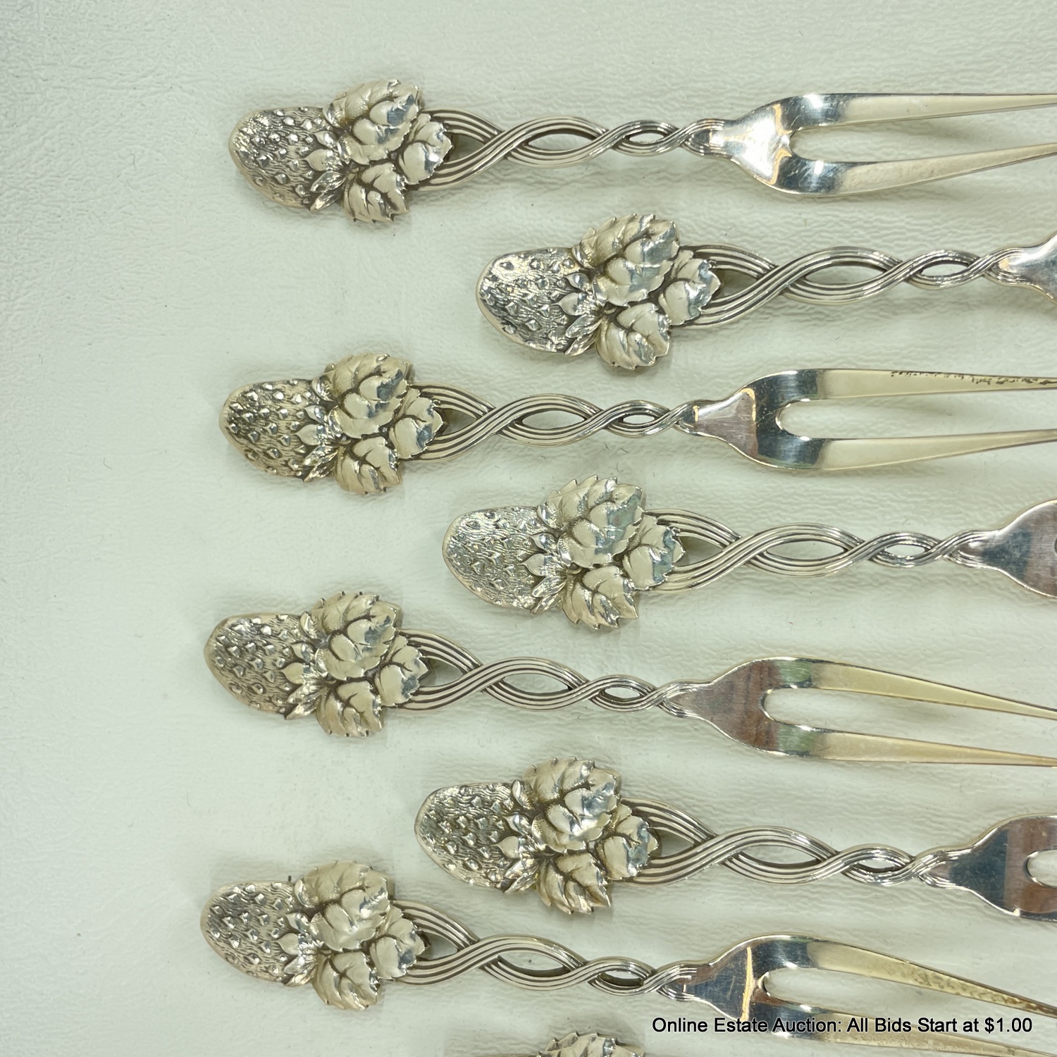12 Tiffany & Co Sterling Silver Strawberry Forks In Tiffany Case 192 ...