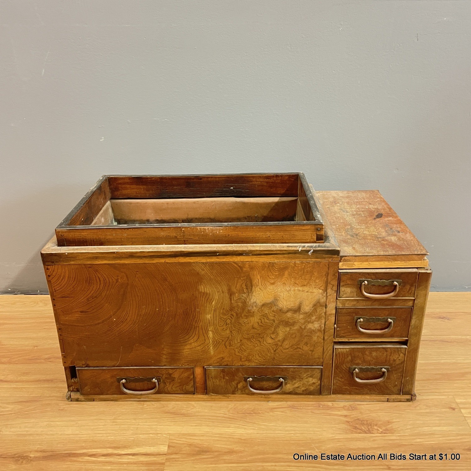 Antique Japanese Hibachi With Burled Wood Finish And 5 Drawers (LOCAL ...