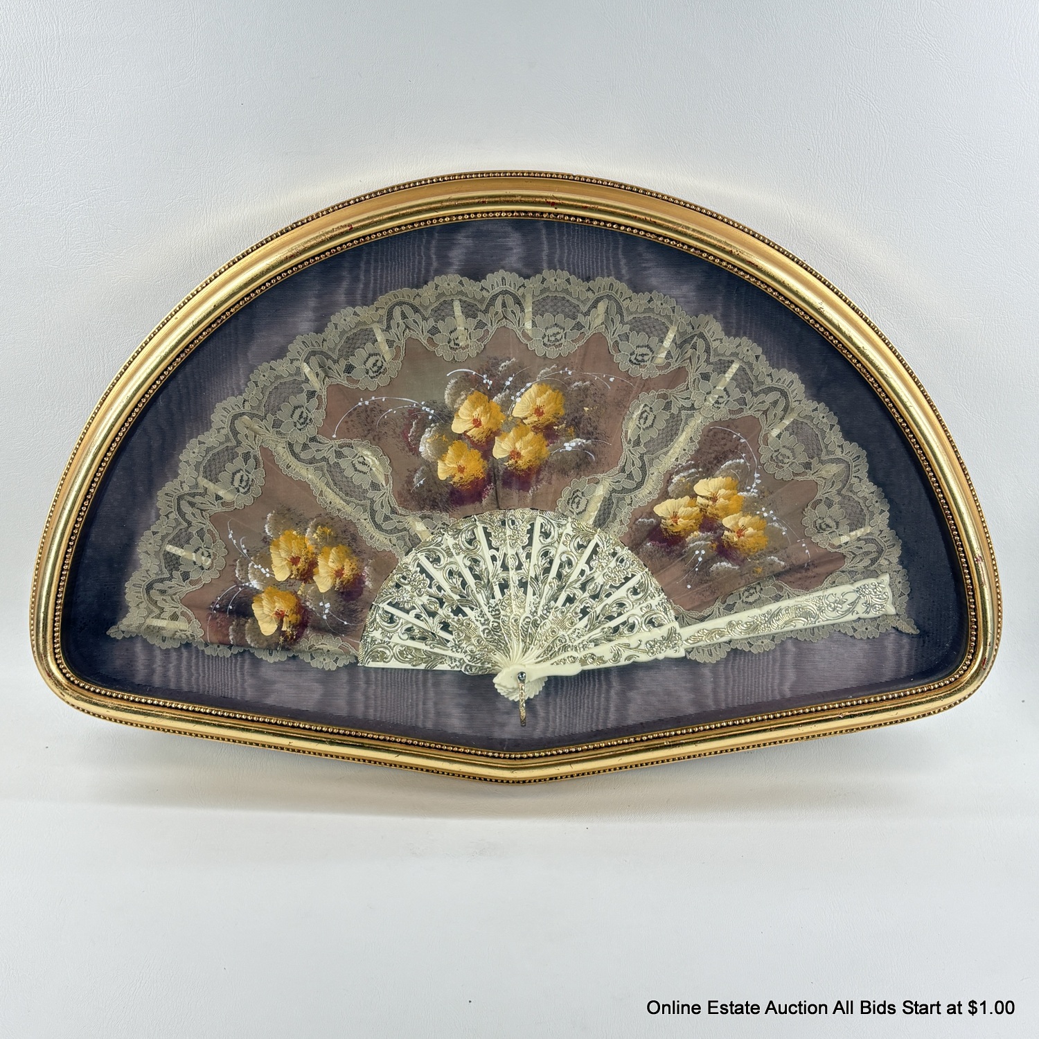 Gilt Framed Vintage Fan With Hand Painted Floral Design (LOCAL PICK UP ONLY) #41367 ...