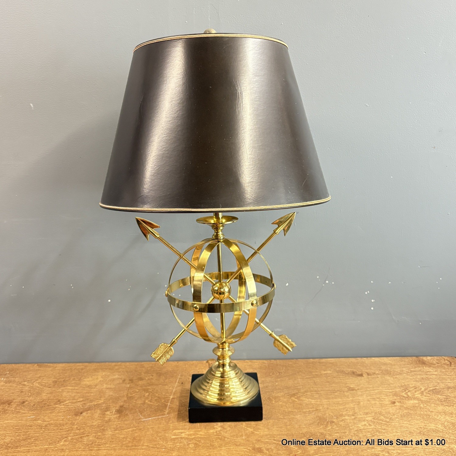 Armillary Brass Sphere Table Lamp With Black & Gold Foil Paper Shade (LOCAL PICKUP ONLY) #41678 ...