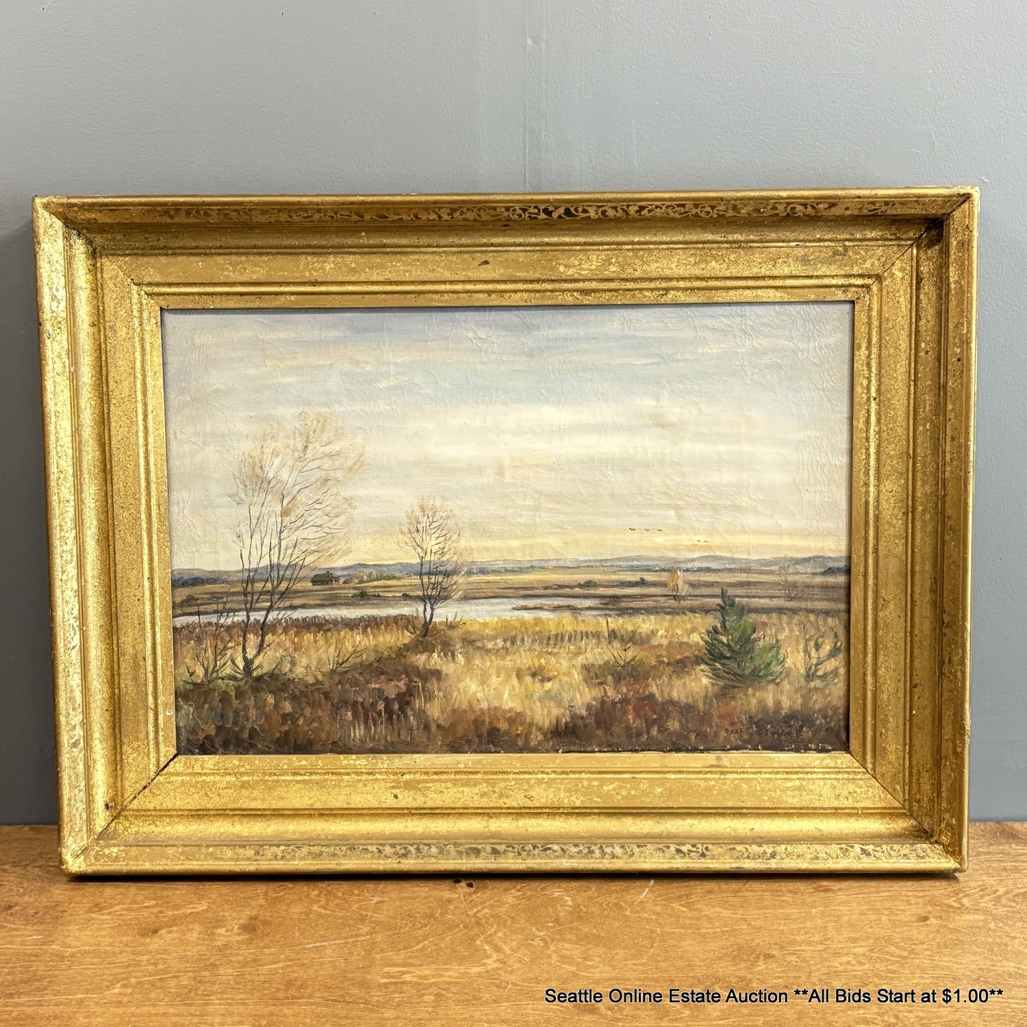 Vintage Signed Oil Landscape Painting In 25" X 33.5" Gilt Wood Frame ...
