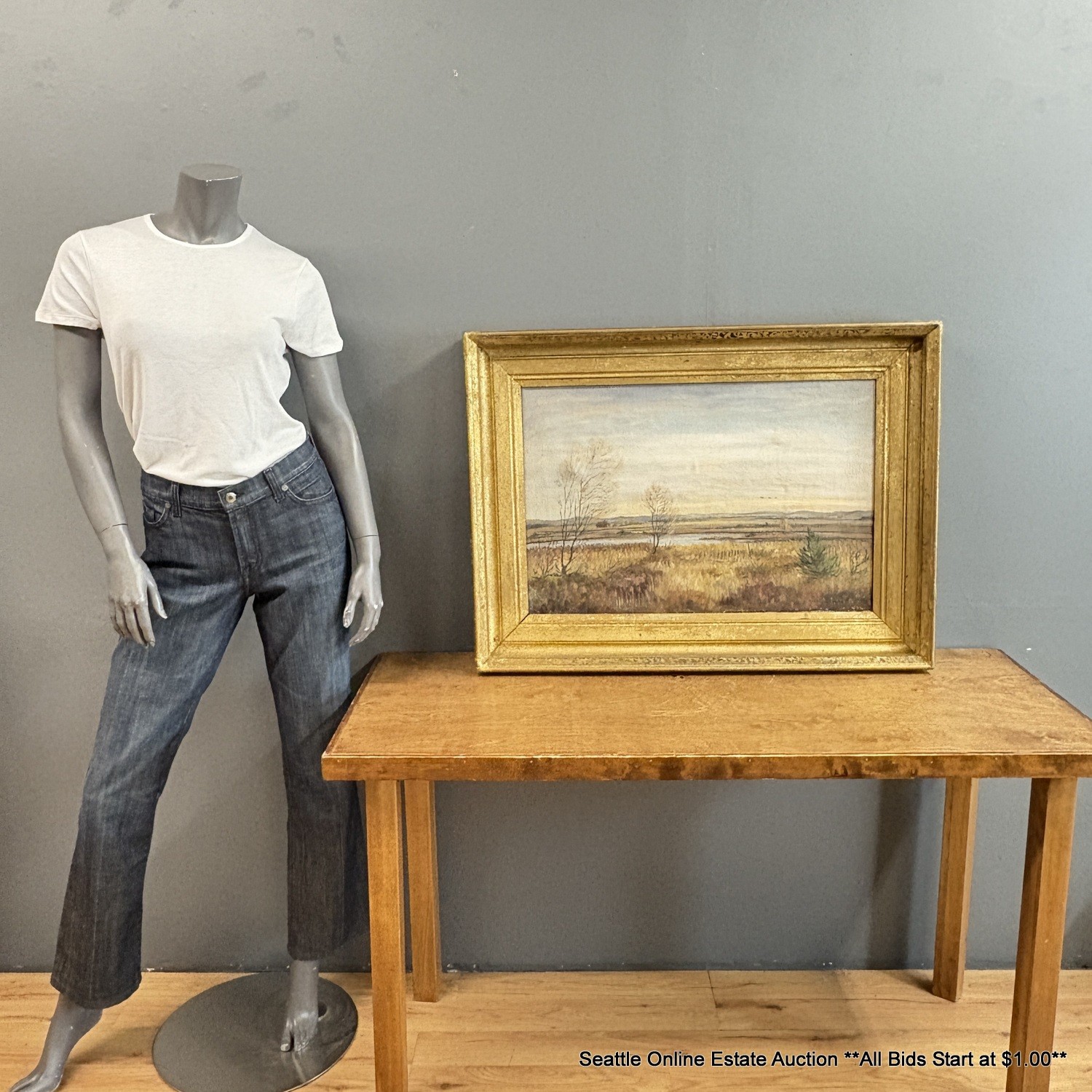 Vintage Signed Oil Landscape Painting In 25" X 33.5" Gilt Wood Frame ...