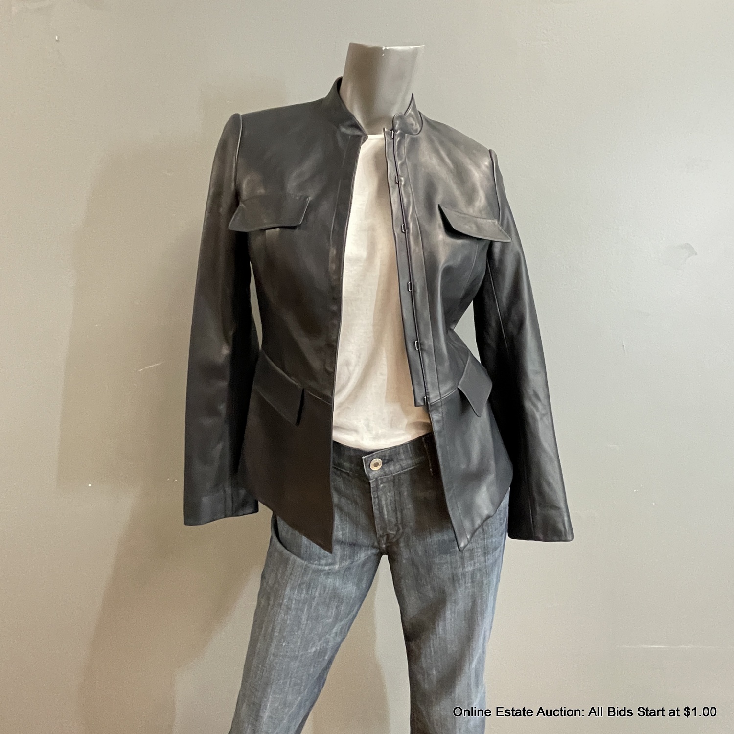 St. John Leather Jacket With Hook & Eye Closure, Women's Size 2 #31271 ...