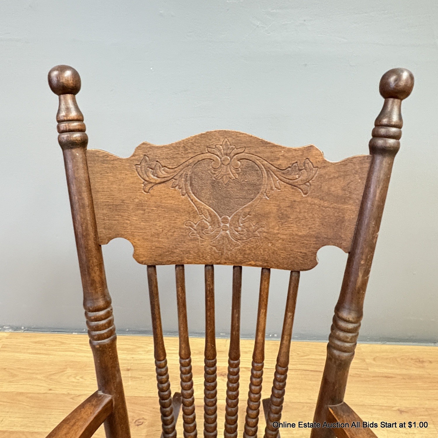 Vintage Wooden Child's Rocking Chair With Embossed Leather Seat (LOCAL ...