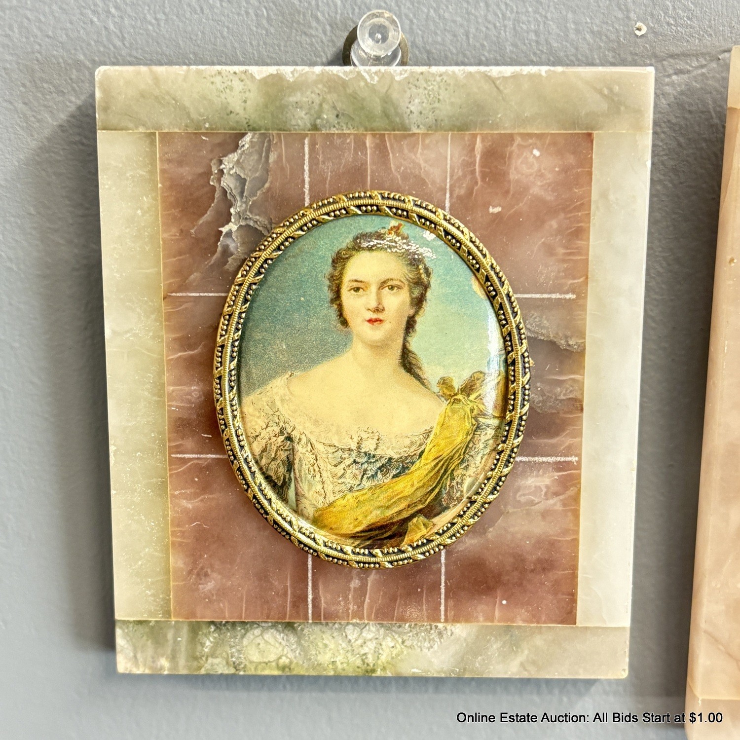 3 Vintage Miniature Portraits Mounted To Polished Stone Tiles Wall ...