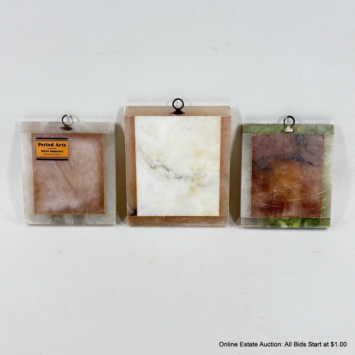 3 Vintage Miniature Portraits Mounted To Polished Stone Tiles Wall ...