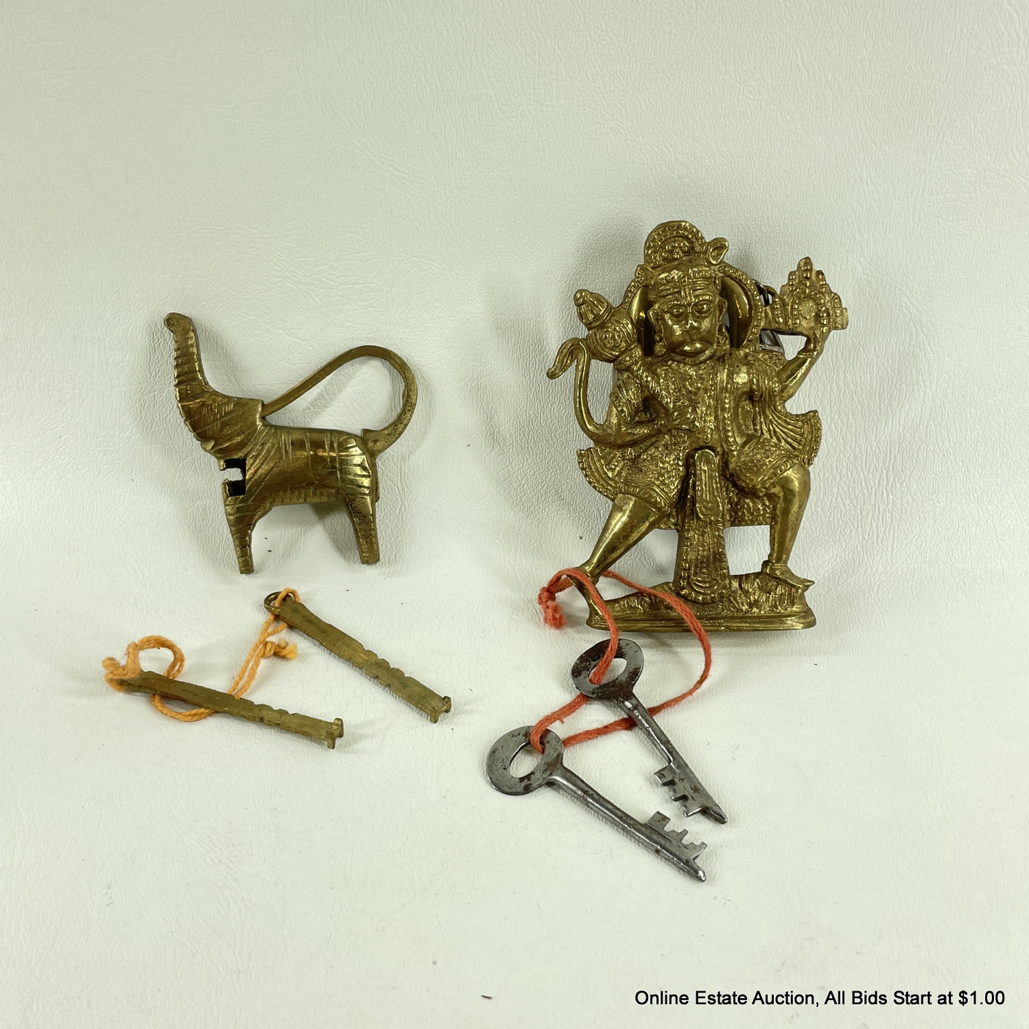 Hanuman Brass Hindu Monkey God Lock With Key And Carved Brass Elephant ...
