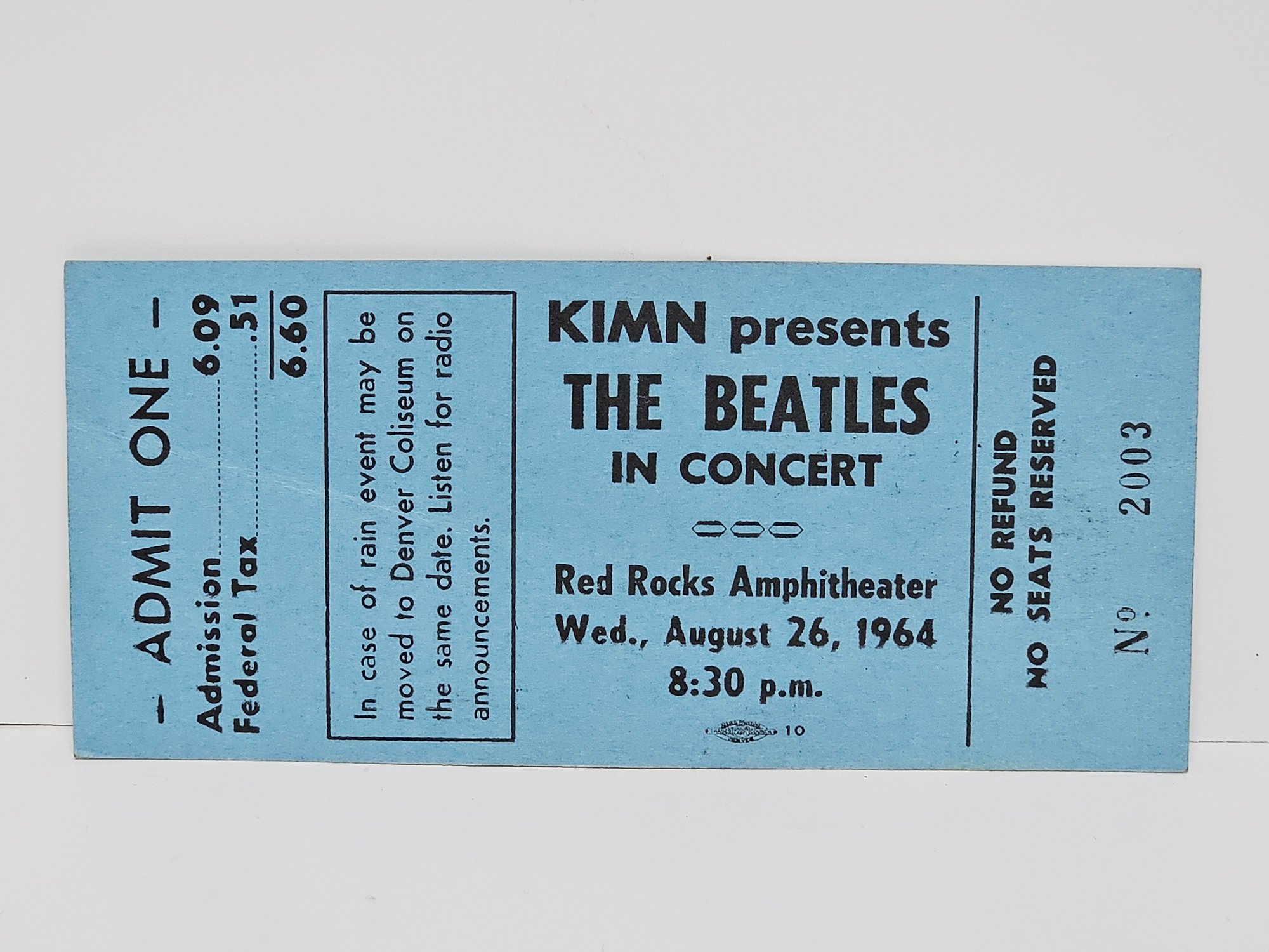 Vtg 1964 Rare Unused Beatles Concert Ticket At Red Rocks #25173 ...