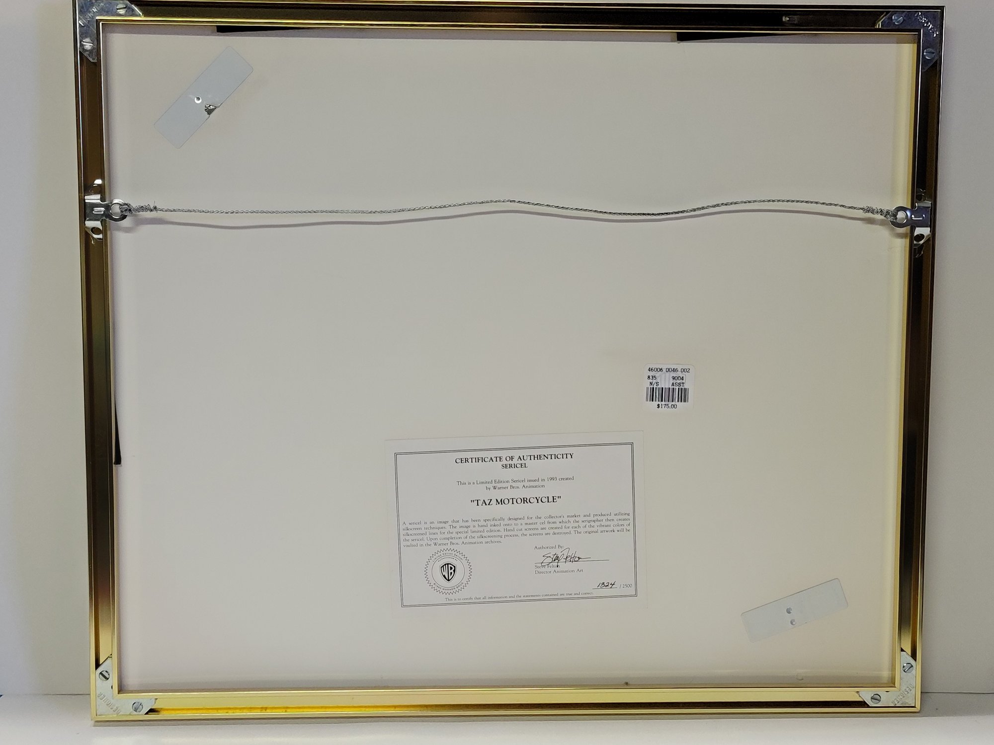 1993 Warner Bros Taz Motorcycle Wall Art COA #29020 | Auctionninja.com