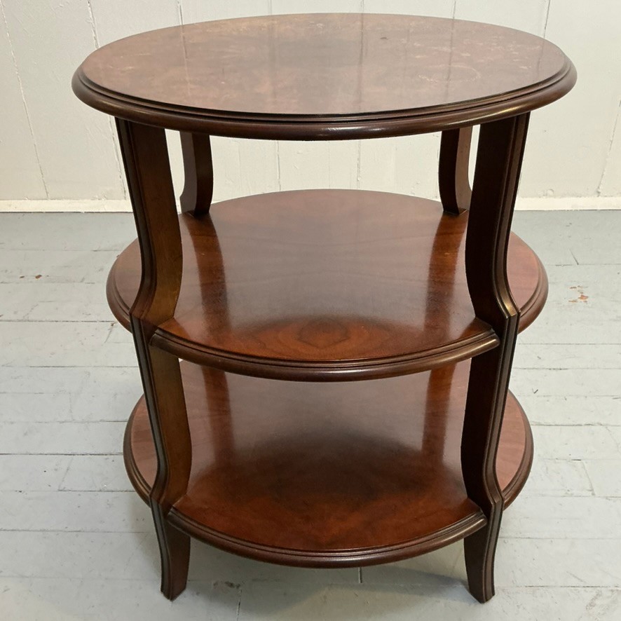#389 Baker Furniture Regency Burled Walnut Three-Tier Occasional Side ...