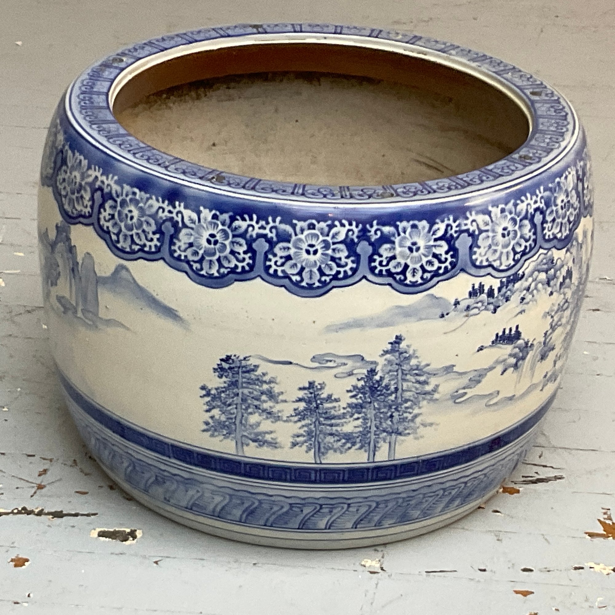 #106F Antique Japanese Ceramic Blue And White Hibachi Large #4564 ...